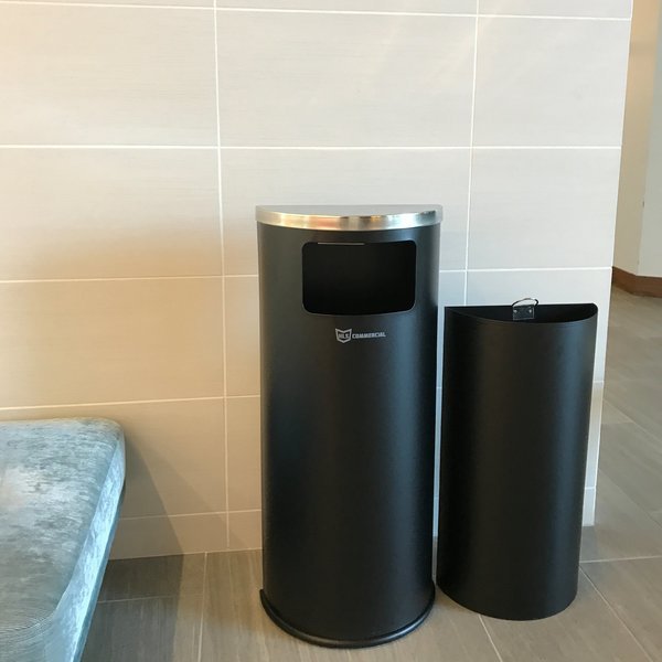 9 gal Half-Round Trash Can, Silver, Stainless Steel, Hls Commercial ...
